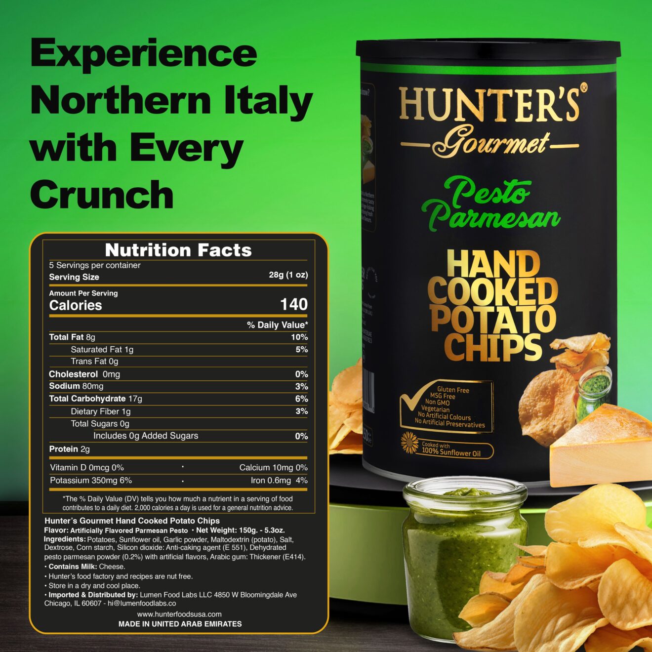 WASABI & TURMERIC VEGETARIAN HAND COOKED POTATO CHIPS (150g) - Hunter ...