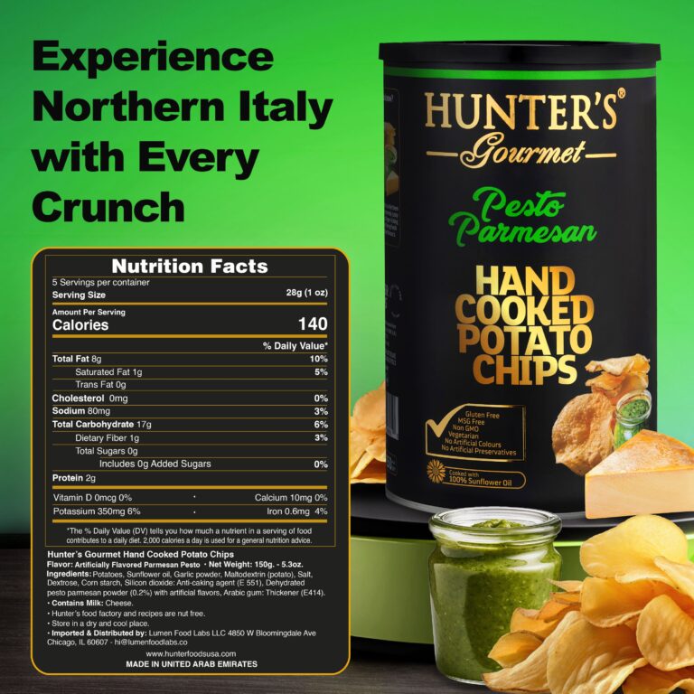 WASABI & TURMERIC VEGETARIAN HAND COOKED POTATO CHIPS (150g) - Hunter ...